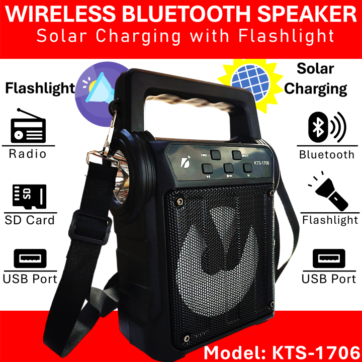 KTS-1706 4″ Wireless Bluetooth Speaker with Solar Charging & Flashlight ...