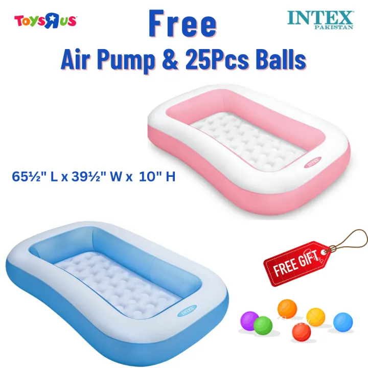 INTEX Pink & Sky Blue Rectangular Baby Pool with Soft Floor With Pump ...