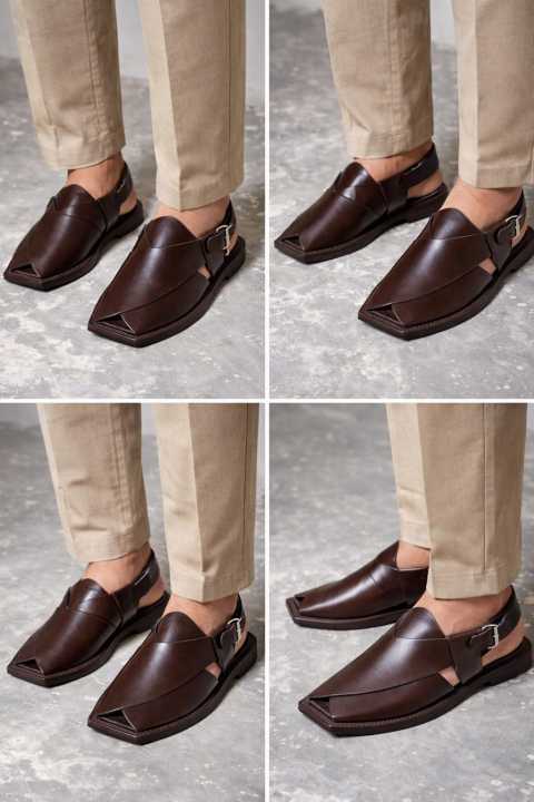 Brown Leather Peshawari Chappal for Men – Handmade Traditional Sandal ...