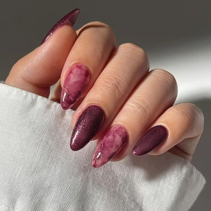 24pcs Blooming Purple False Nails With Glue Elegant Art Wearable ...