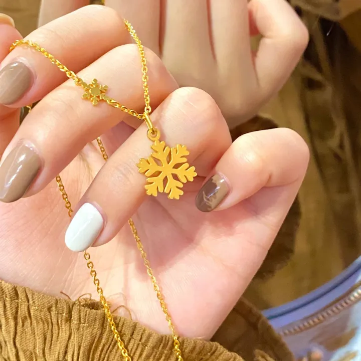 Youbo Shiny Gold Little Snowflake First Snow Necklace Sweet Niche ...