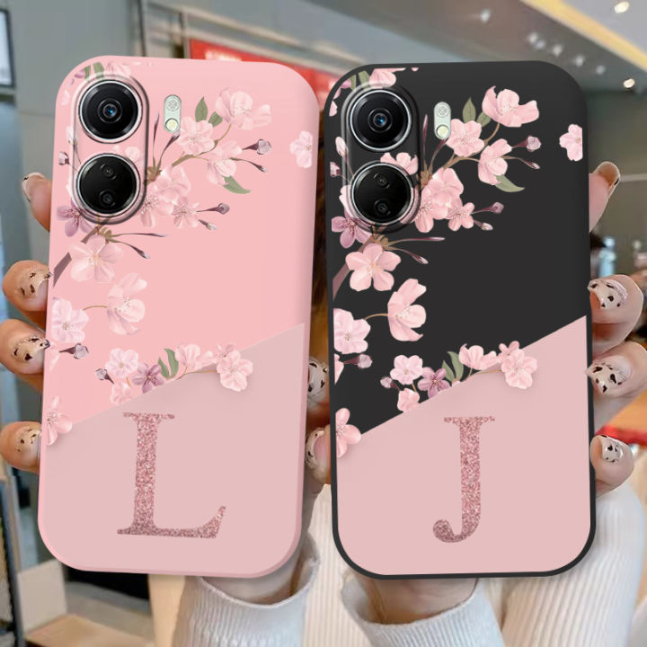 For Redmi 13C Case Cute Flowers Letters Shockproof Soft Silicon ...