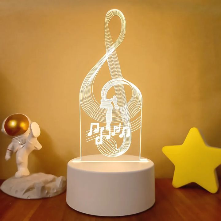 New 3d Illusion Baby Night Light Musical Note Hologram Nightlight for ...