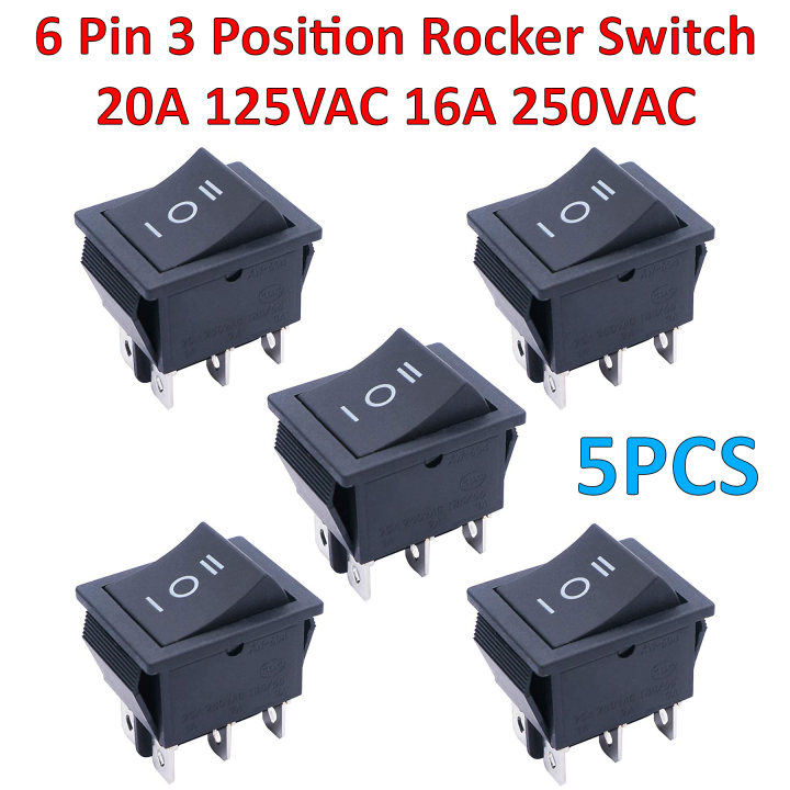 5PCS KCD4 Rocker Switch 6 Pin 3 Position DPST On Off On Black Mini Boat ...