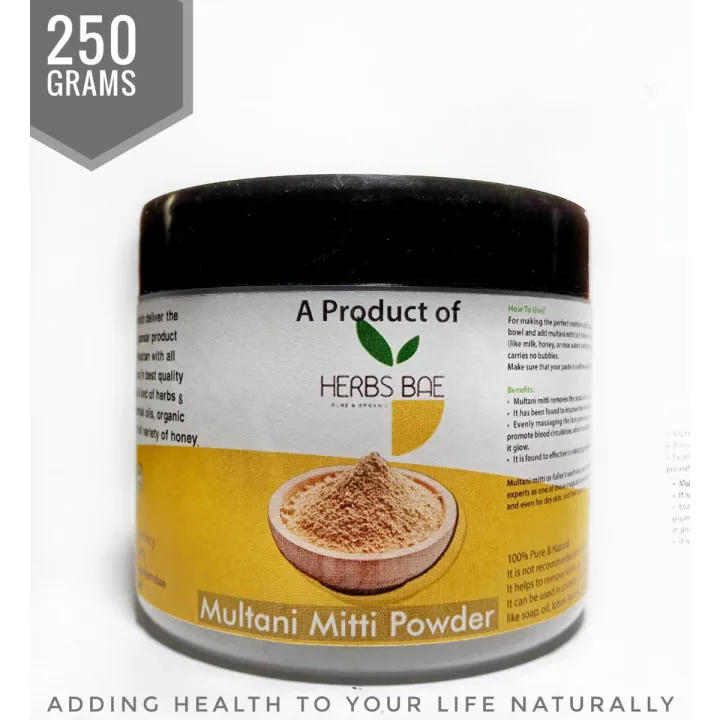 Multani Mitti (ملتانی مٹی) - 250 gm - Herbs Bae Organic Multani Mud ...
