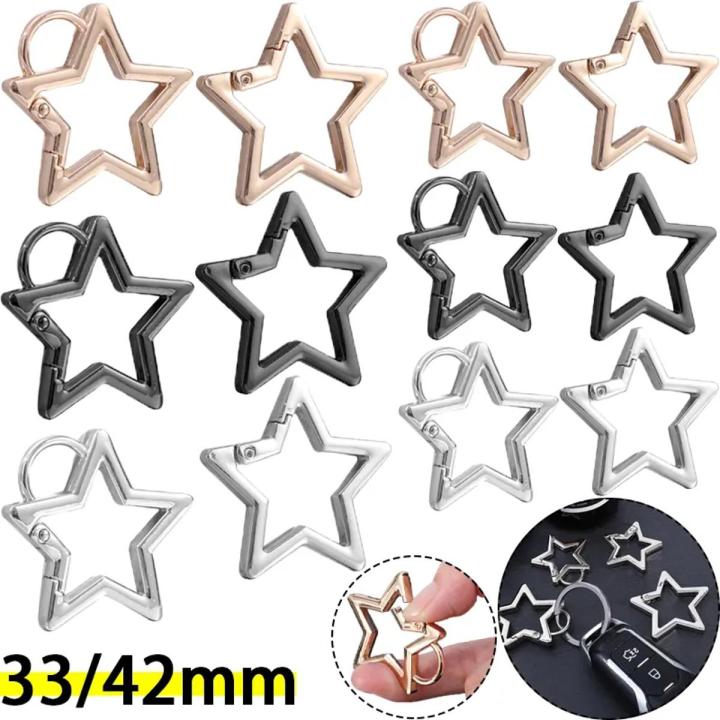Metal Ring Keyring Pentagram Spring Buckles DIY Openable Star Carabiner ...