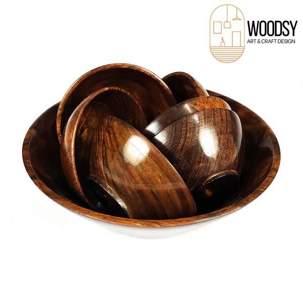 Handmade Wooden Bowls Set of 7 Pcs - 1 Large & 6 Small Bowls | Premium ...