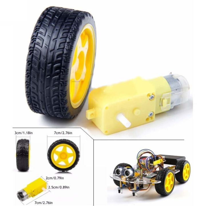DC 3V-6V Yellow Gearbox Motor with Wheel tyre TT motor tire 5V | Daraz.pk