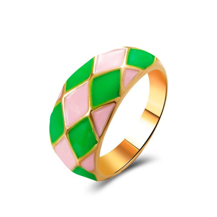 Vintage Ethnic New Oil Dripping Geometric Gold Metal Checkered Ring ...