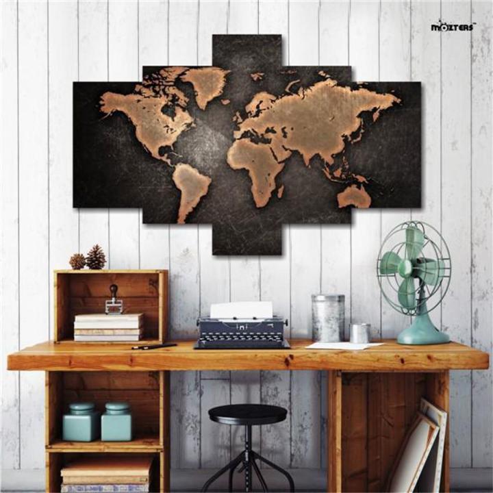WORLD MAP 5 PIECE SPLIT CANVAS FRAME MOZTER | Daraz.pk
