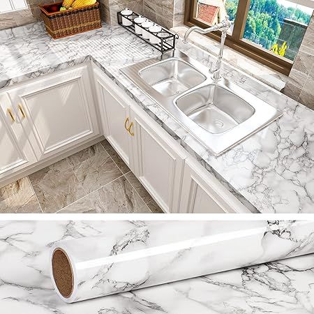 Grey Marble Sticky Back Plastic 60cm×900cm Kitchen Worktop Covering ...