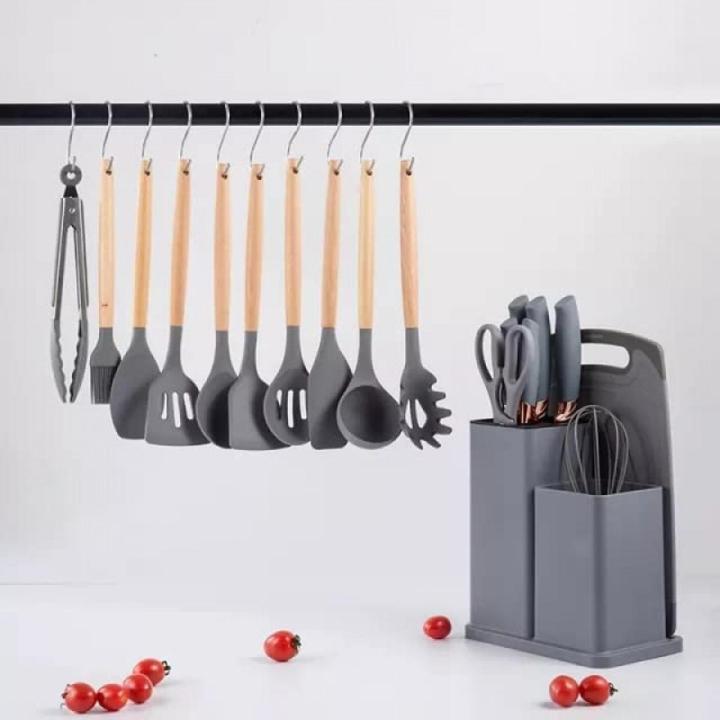 Kitchen Cooking Utensils & Knife Set With Block, Holder & Cutting Board ...