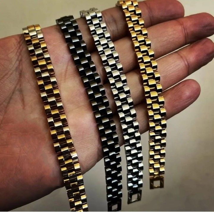 Black/Gold/Silver/Gold-Silver 4 Bracelet In Stainless Steel Heavy Wait ...