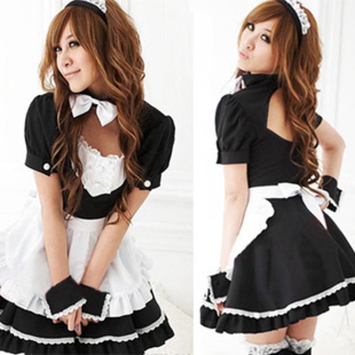 Japanese cute black and white maid costume cosplay restaurant uniform ...