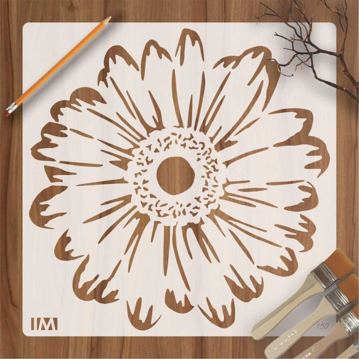 Gerbera Daisy Flowers Reusable Stencil For Canvas And Wall Painting.ID ...