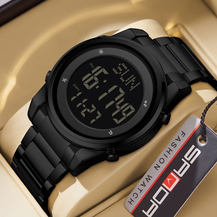 SANDA Mens Durable Waterproof Stainless Steel Sport Watch - Bold Black ...