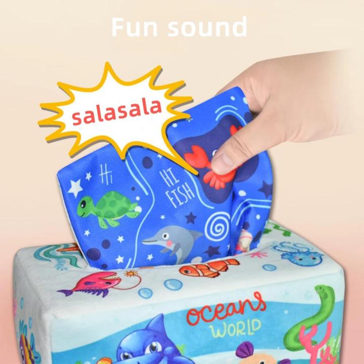 SAKURA Baby Tissue Box Toy Infant Sensory Toys Pull Along Magic Tissue ...