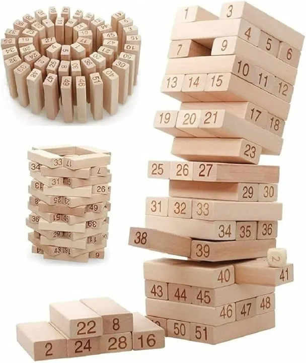 Toys of Wood 54 Pieces Tower Wooden Stacking Blocks Game with Numbers ...