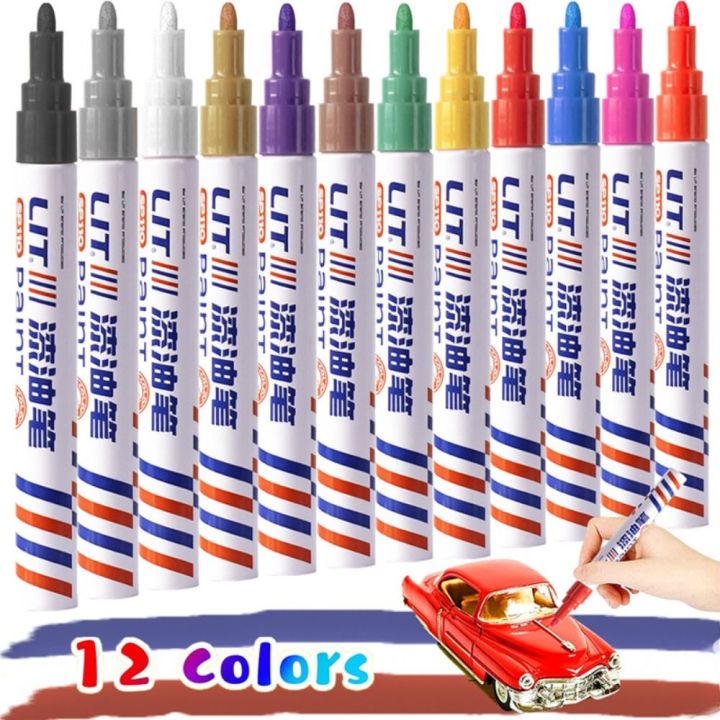 Portable 12 Colors Paint Marker Colorful Permanent Oil-based Colored ...