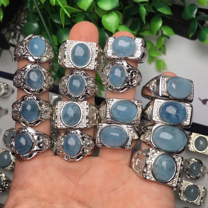Pure natural aquamarine ring S925 sterling silver inlay delicate retro ...