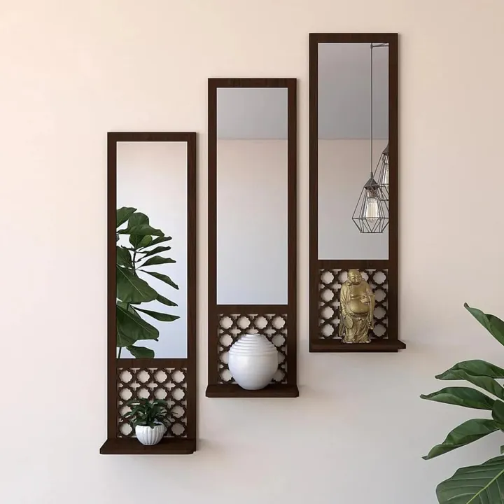 Set of 3 Wooden Mirrors for Wall With Shelves | Wall Mirrors with Shelf ...