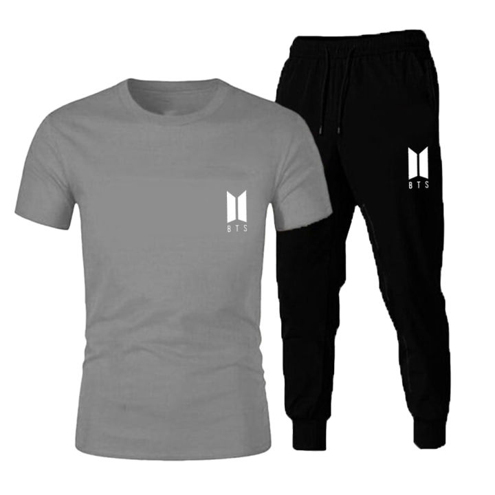 Bts Logo Printed Tracksuit Soft Fabric Stretchable T Shirt & Trouser ...