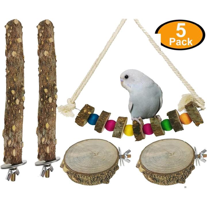 5 packs Natural Wooden Parrot Swing chew Toy Perch Wood Platform, Bird ...