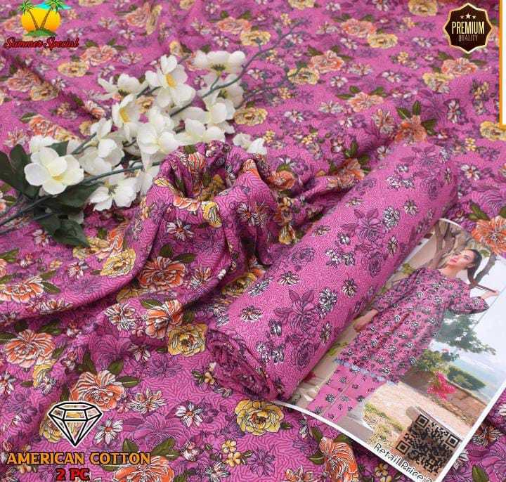 2 Pcs Digital Printed Floral Cotton Suit, Micro Polo Fabric ...