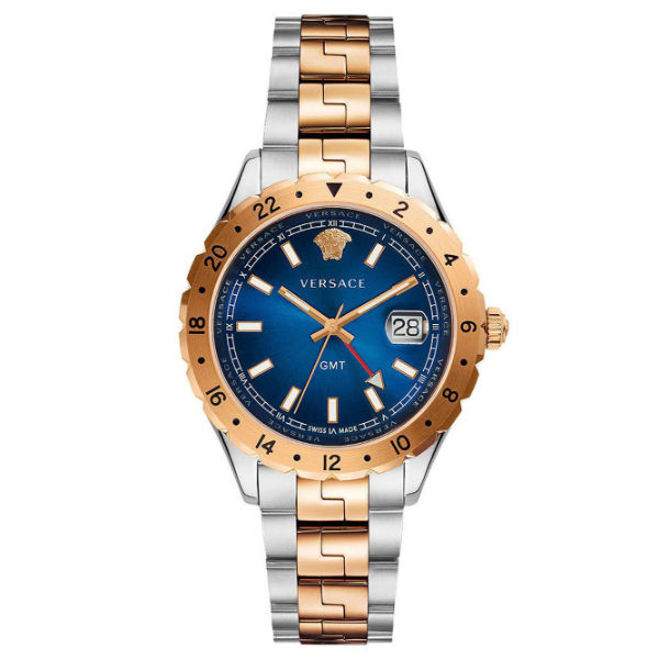 Versace Hellenyium GMT Two-Tone Stainless Steel Blue Dial Quartz Watch ...