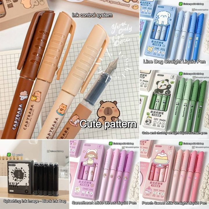 4Pcs Cute EF Tip Capibara Fountain Pen Replacable Ink Quick-drying ...