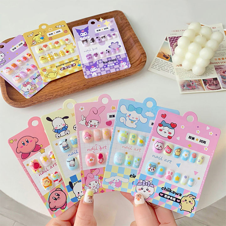 12pcs Kids Sanrio Fake Nails Patch Sweet Girls Cute Cartoon Hello Kitty ...