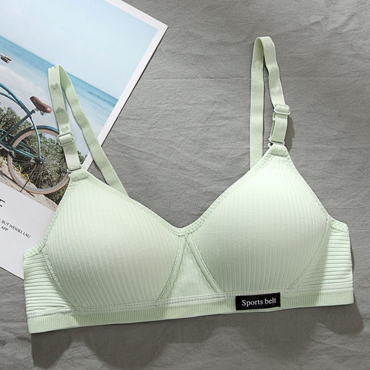 Cotton Underwear Women AB Cup Bra Wireless Gathered Comfort V Brassiere ...