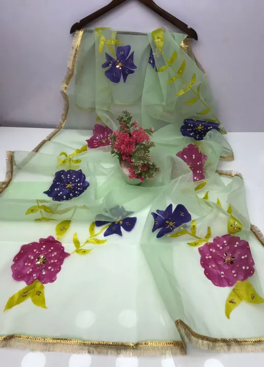 Organza Brush paint & nageina heavy bets work dupatta with kiran lass ...