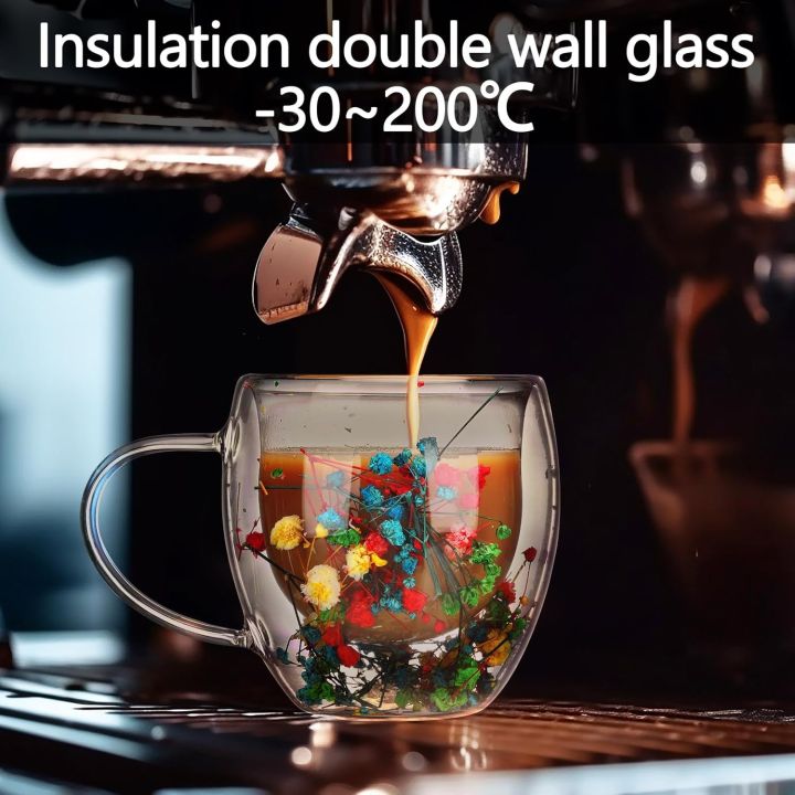 coffee mug Double Wall Glass Coffee Mugs 13oz, Clear with flowers Glass ...