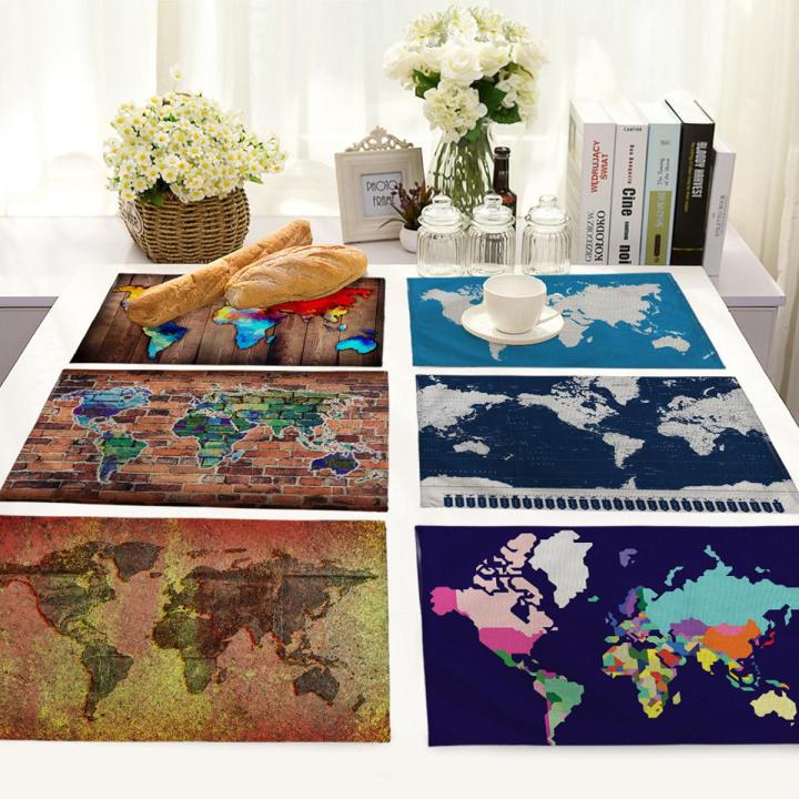 1Pcs World Map Printed Kitchen Placemat Dining Table Mat Tea Coaster ...