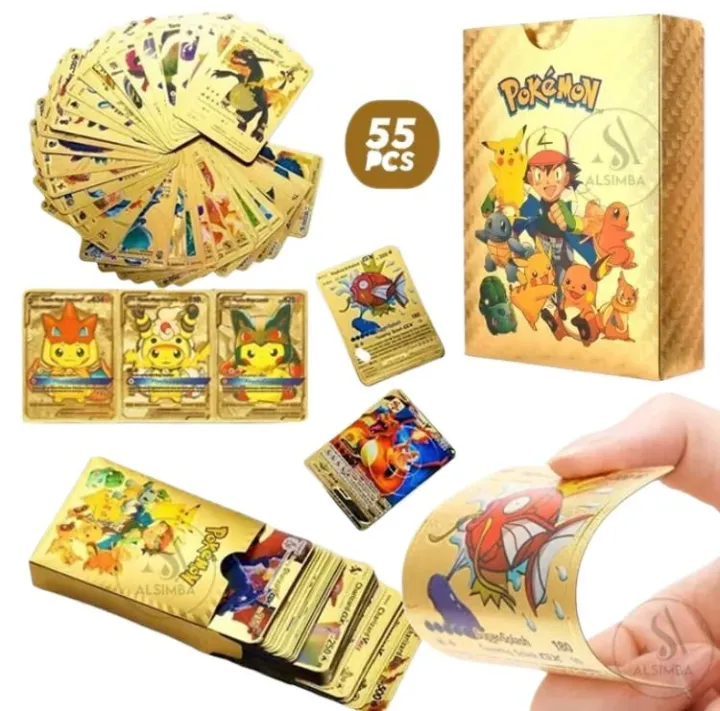 55 Pcs Original Pokémon Gold Foil Cards Anime Cartoon Pokémon English ...