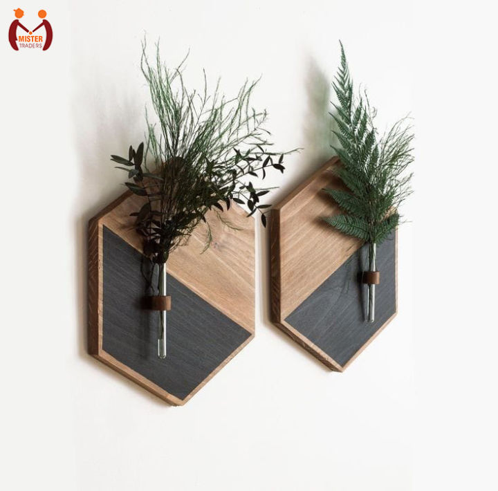 Mister Traders Brand Hexagon Wood Frames with Glass Tube Planters I ...