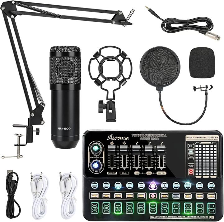 V10 Bm-800 Podcast Condenser Microphone Set With Live Sound Card ...