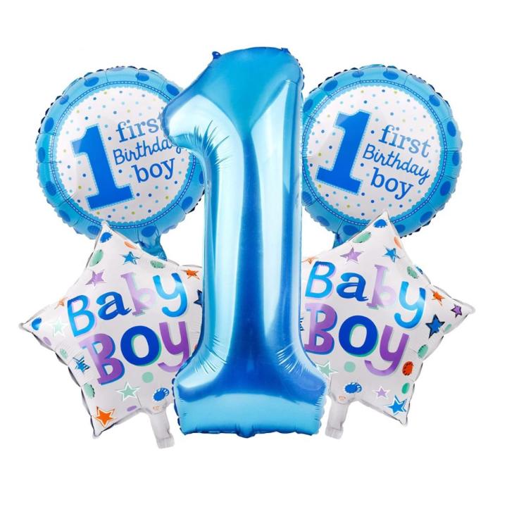 First (1st) Birthday Boy ( 5Pcs )Foil Balloons With Number 1 digit foil ...