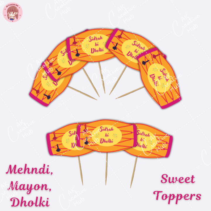 CUSTOMIZED Dholki/Mayo/Mehndi Mithai Cupcake Toppers Pack of 10/20 ...