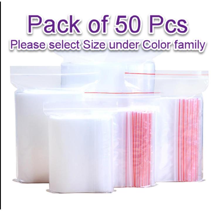 Pack of 50 Zip Lock Reclosable Plastic Bags - Clear, Odor-Free, Water ...