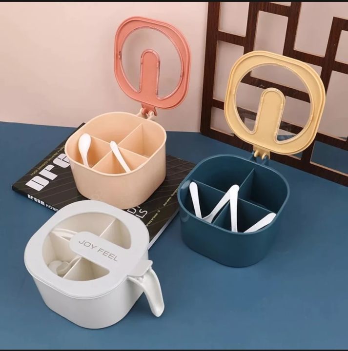 New 4-in-1 Spice Container Box with Plastic Lids & Spoons | Multi-Use ...