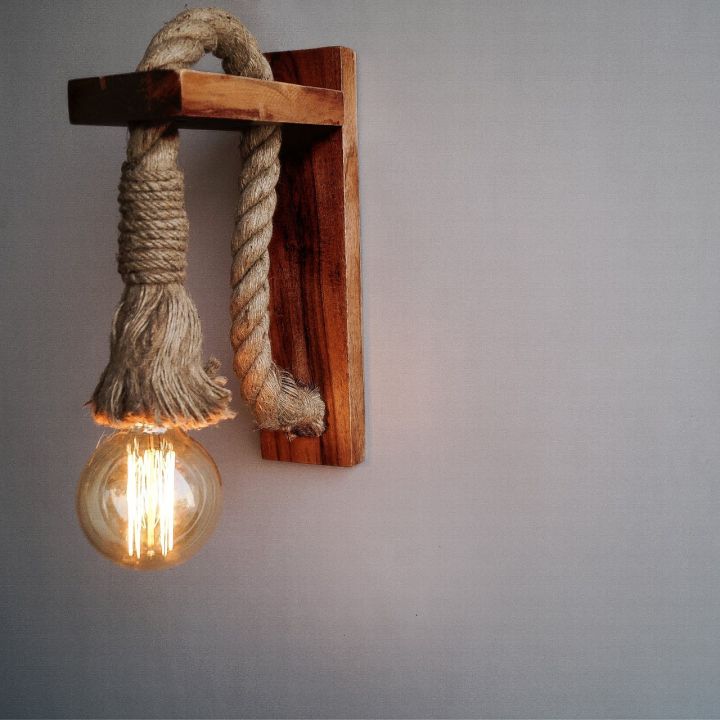 Wooden Rope Light-Antique Wooden Jute Décor-Wall Lamp-Wooden Hemp Rope ...