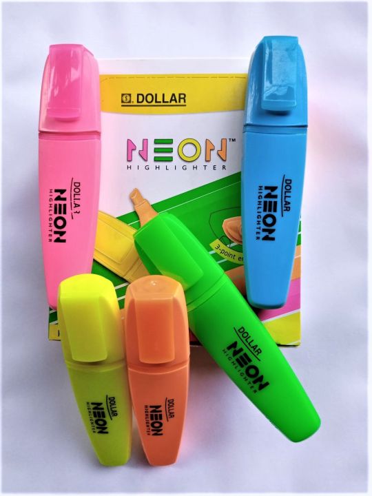 Highlighter Neon 5’s Pack 5mm Tip (Yellow-Orange-Blue-Pink-Green ...