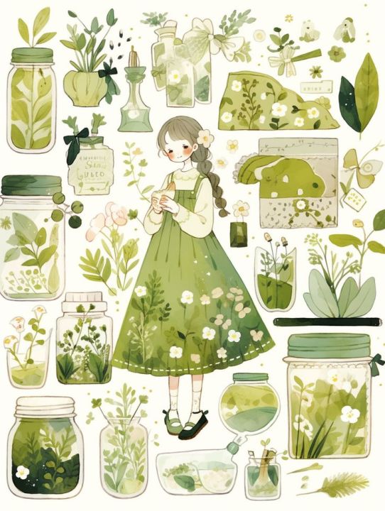 Journaling Aesthetic Green Themed Sticker sheet | Daraz.pk