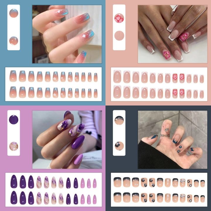 MANYOU 24Pcs Nails DIY Art Design False Nails with Glue Wearable Nails ...