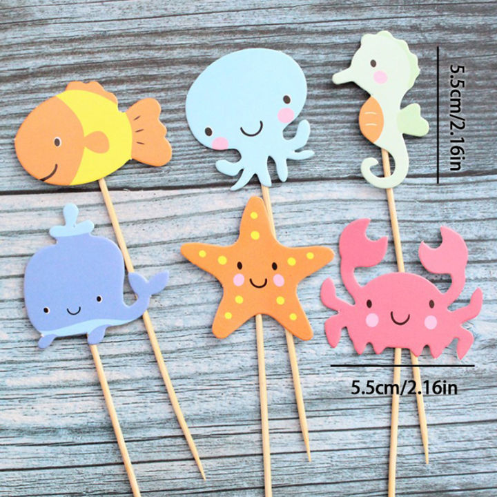 24pcs Ocean Animal Cupcake Toppers Under The Sea Birthday Party Cake ...