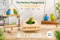 3-in-1 Budgie Wooden Playset with 2 Bird Swings & Feeding Bowl Stand ...