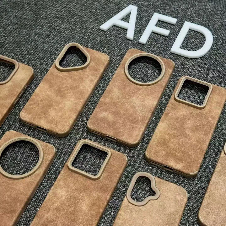 【100%original+FreeShipping】Leather-textured Coffee-colored Suede Phone ...