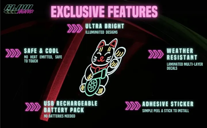 RICH CAT LED Car Window Sticker Windshield Electric Safety Decal ...